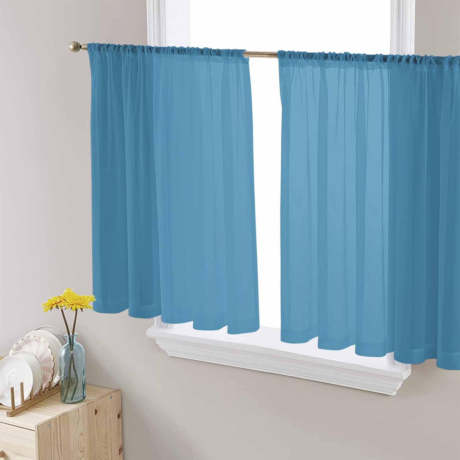 Blue Sheer Curtains 54 Inch Length 2 Panels Set for Living Room/Bedroom ...