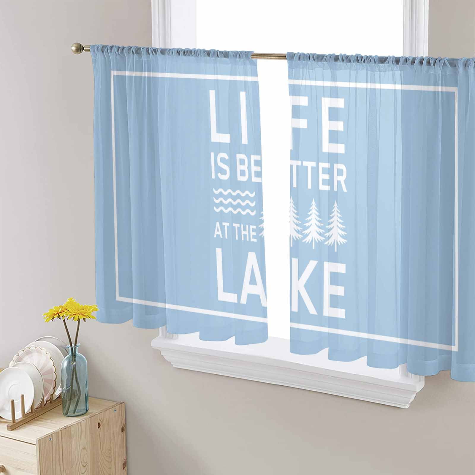 Blue Sheer Curtains 54 Inches Length 2 Panels Set, Window Sheer ...