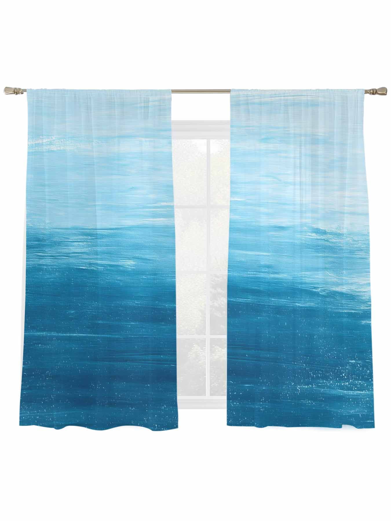 Blue Sheer Curtains 63 Inch Length 2 Panels Set, Semi Transparent Voile Rod Pocket Curtains for ...