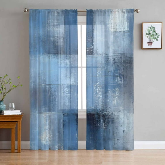 Blue Sheer Curtains 72 Inch Length 2 Panels Set for Living Room/Bedroom ...