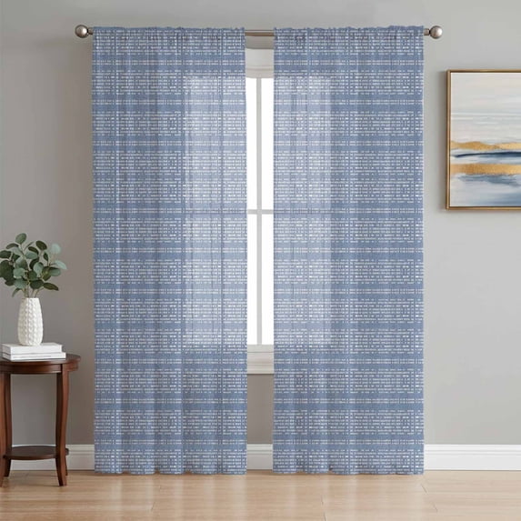 Blue Sheer Curtains 72 Inch Length 2 Panels Set, Modern Geometric ...