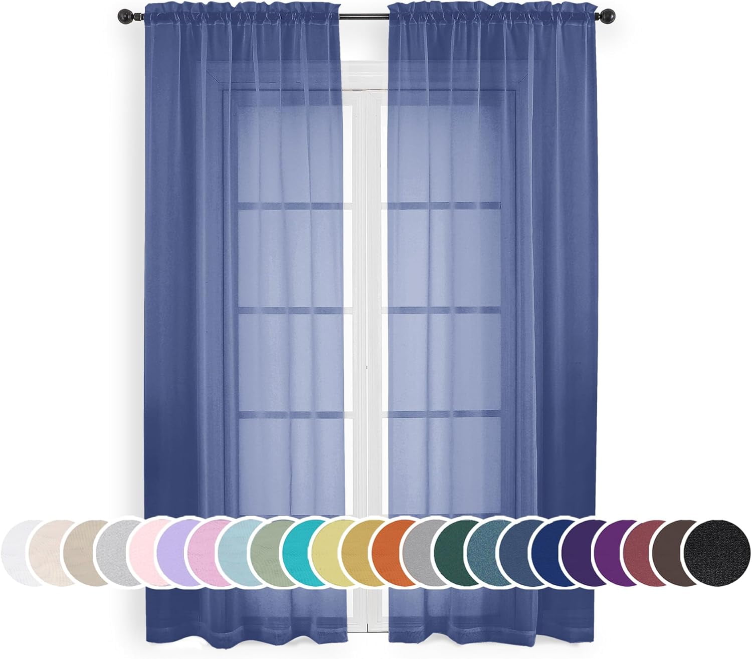 Blue Sheer Curtains 72 Inches Long 2 Panels Set, Transparent Light ...