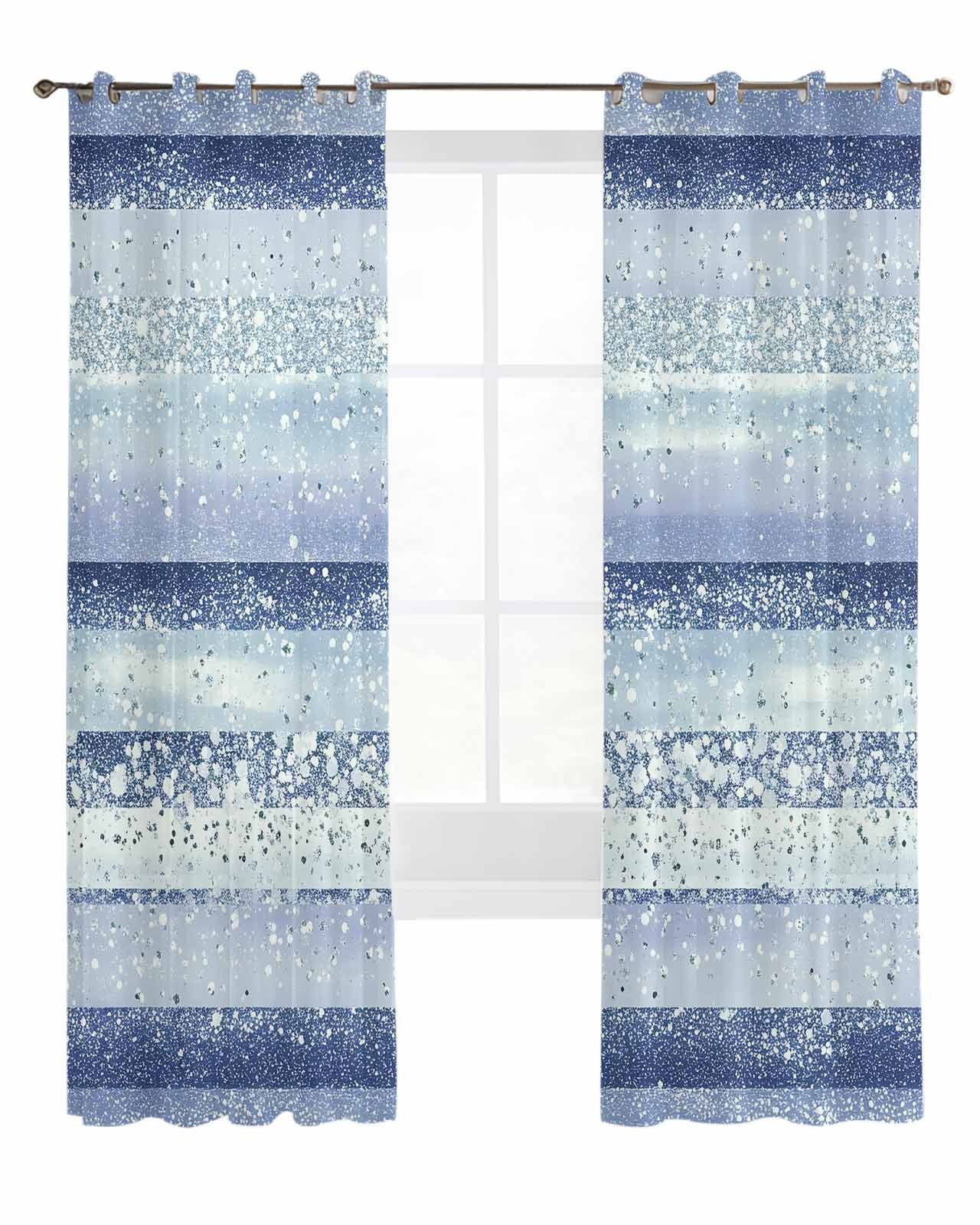 Blue Sheer Curtains 84 Inch Length 2 Panels Geometric Ombre Stripes ...