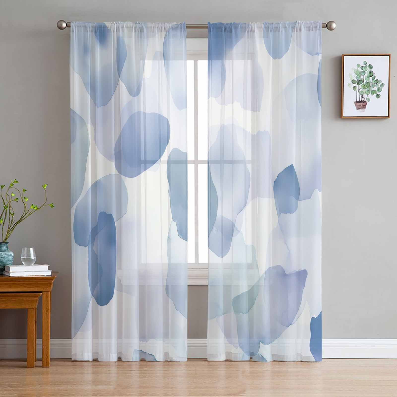 Blue Sheer Curtains 84 Inch Length 2 Panels Set for Living Room/Bedroom ...