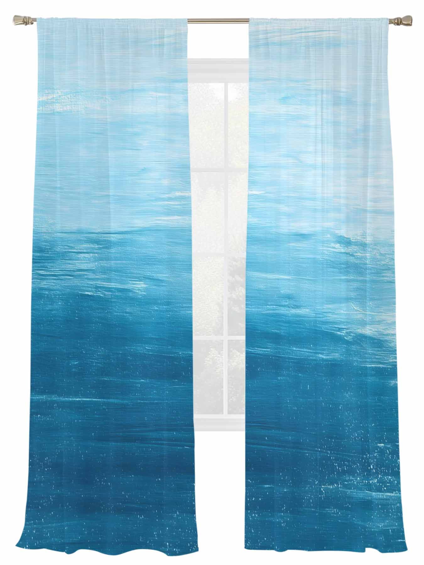 Blue Sheer Curtains 96 Inch Length 2 Panels Set, Semi Transparent Voile Rod Pocket Curtains for ...