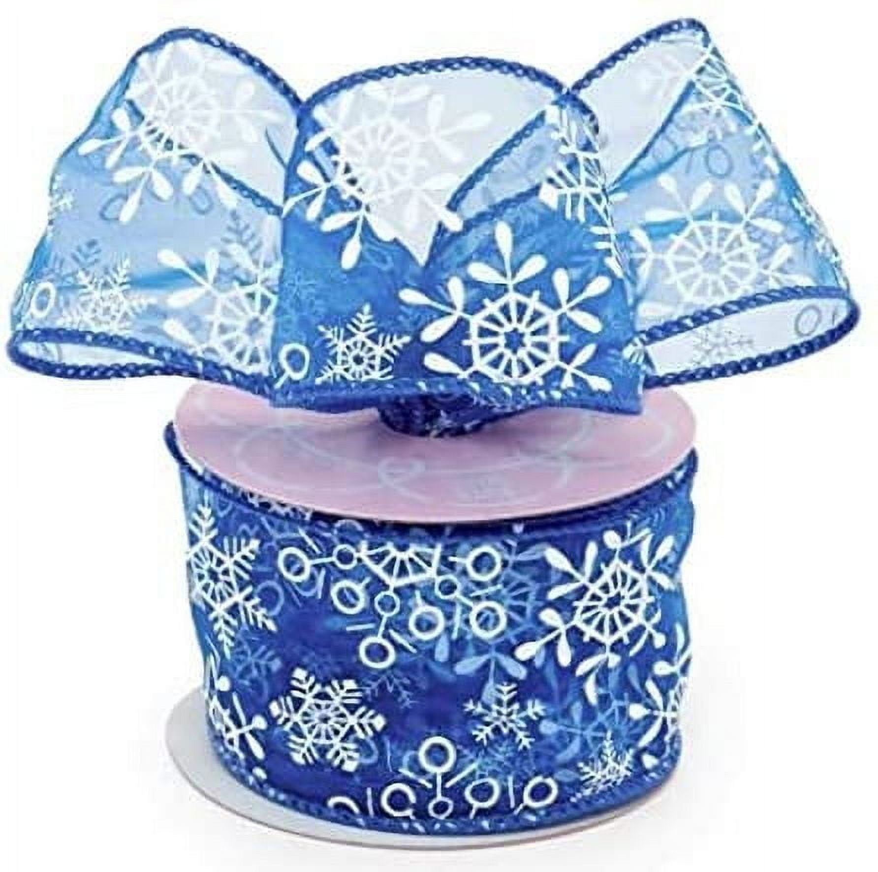 Blue Sheer Snowflake Christmas Ribbon - 2 1/2" x 10 Yards, Wired Edge ...