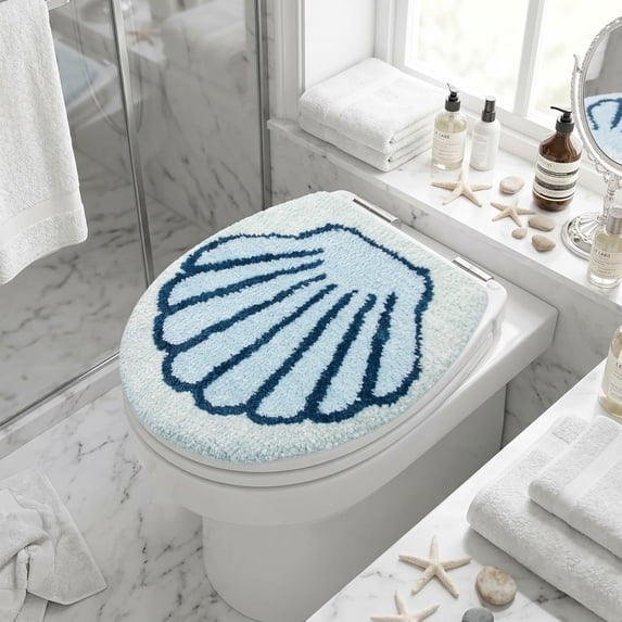 Blue Shell Bathroom Toilet Seat Cover Cute Sea Machine Washable Stylish ...