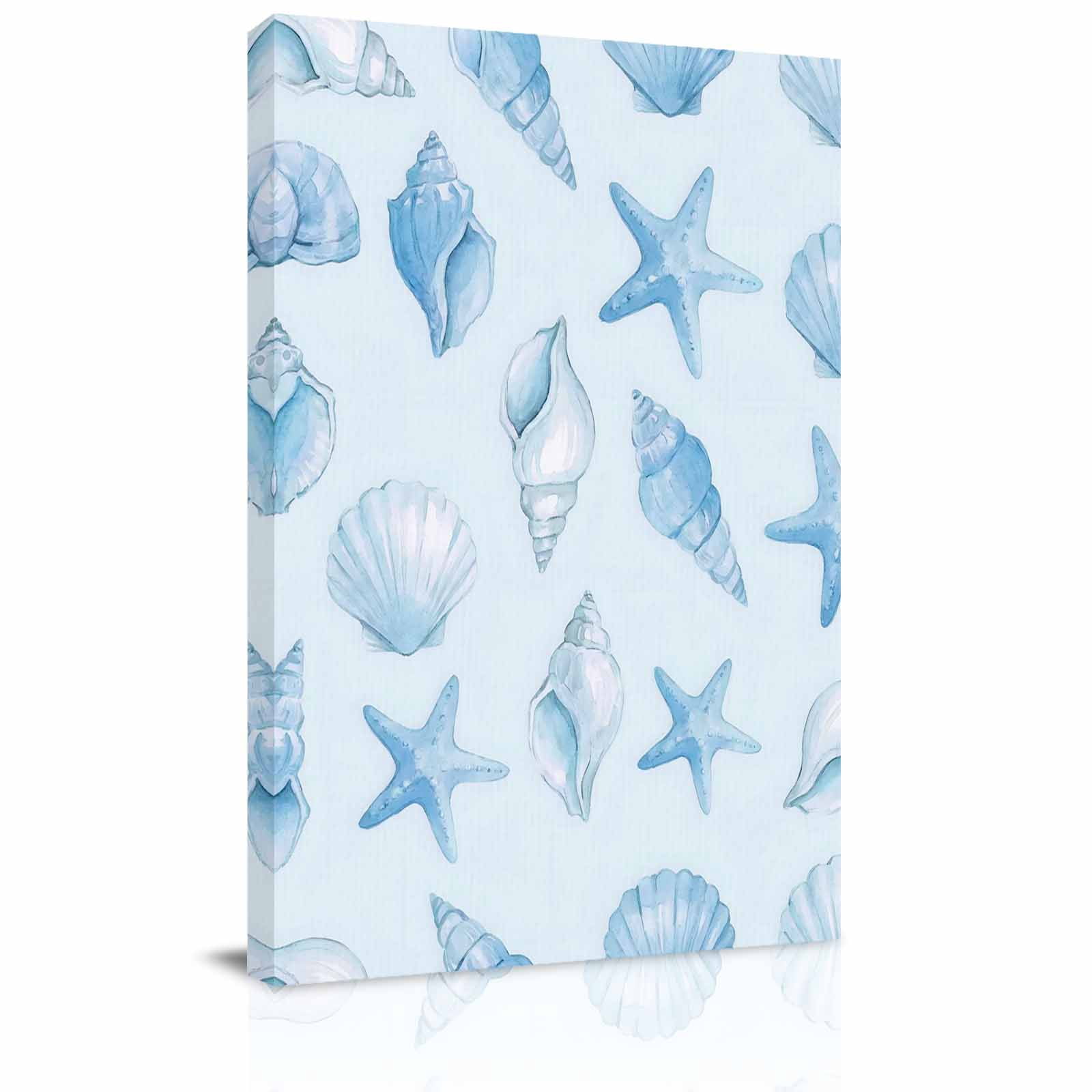 Blue Shell Canvas Wall Art for Living Room, Watercolor Starfish Conch ...