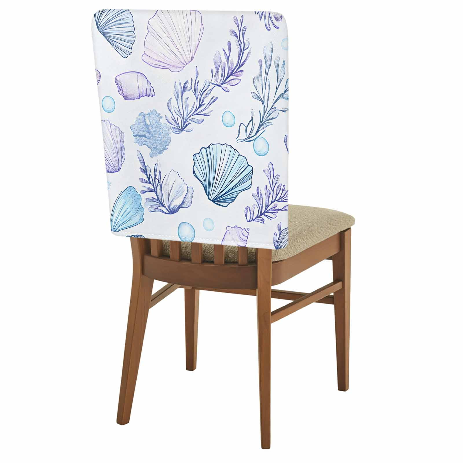 Blue Shell Chair Back Covers Set of 6, Conch Purple Coral Bubble Ocean ...