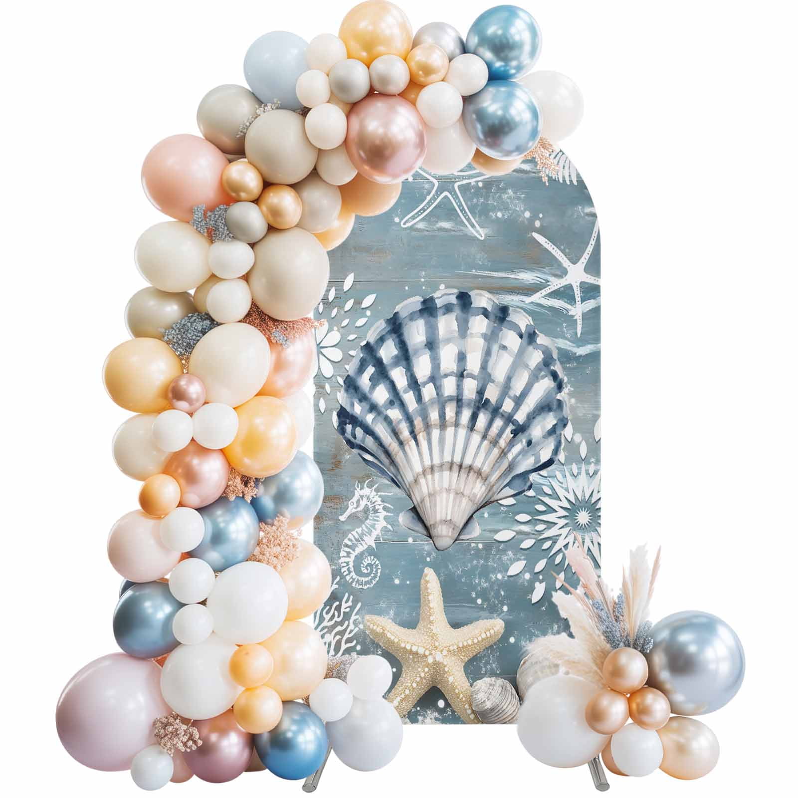 Blue Shell Coastal Arch Backdrop Cover 7.2x4 Ft, Spandex Wedding Arch ...