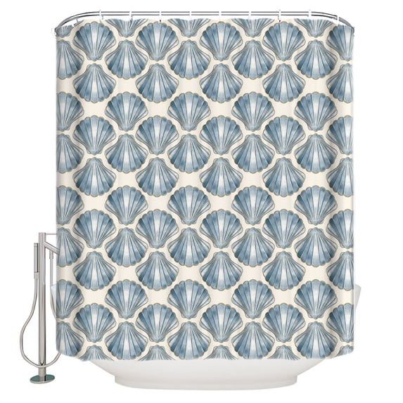 Blue Shell Coastal Bathroom Shower Curtains with 12 Hooks Waterproof ...