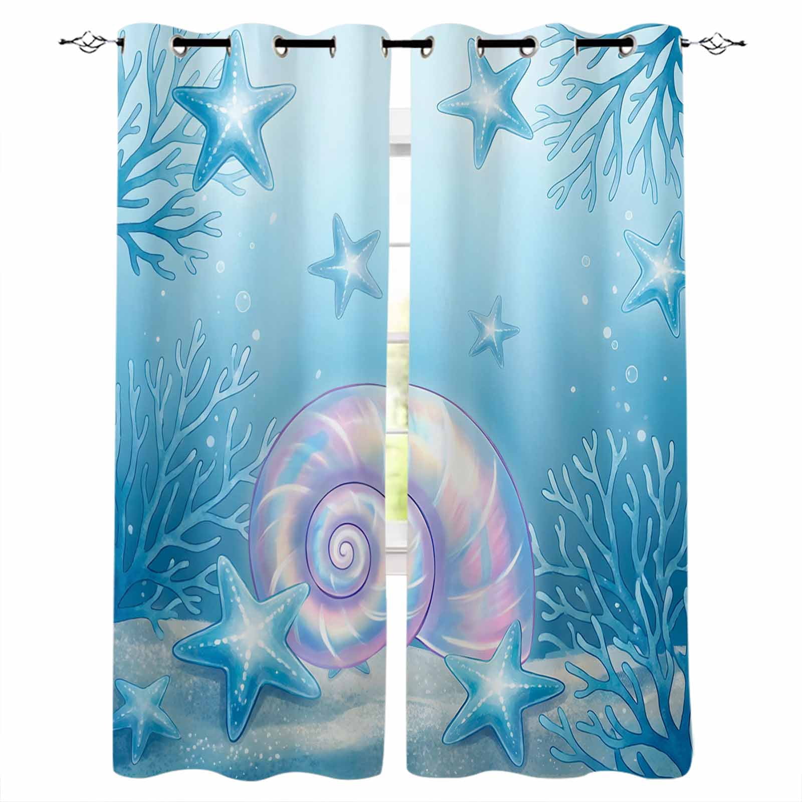 Blue Shell Coastal Blackout Curtains for Bedroom Living Room Darkening ...