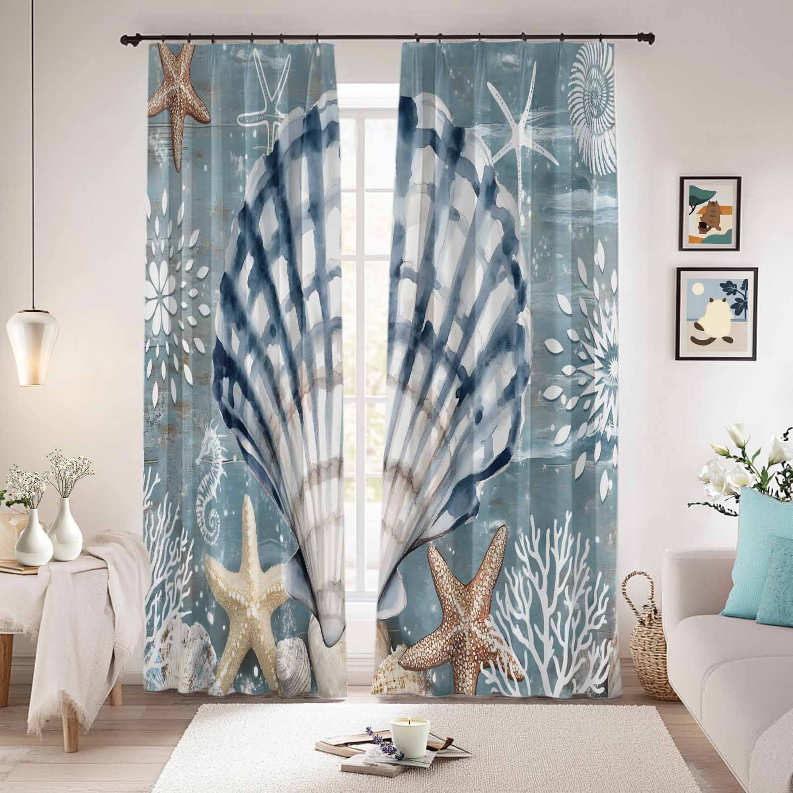 Blue Shell Coastal Blackout Curtains for Bedroom/Living Room, Pinch ...