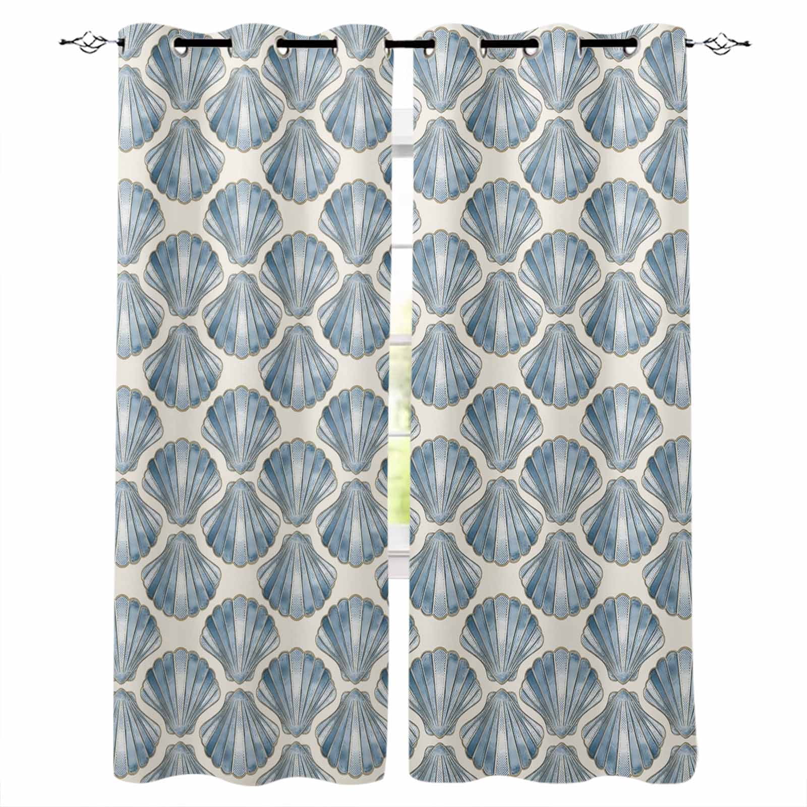 Blue Shell Coastal Blackout Curtains for Bedroom/Living Room, Thermal ...