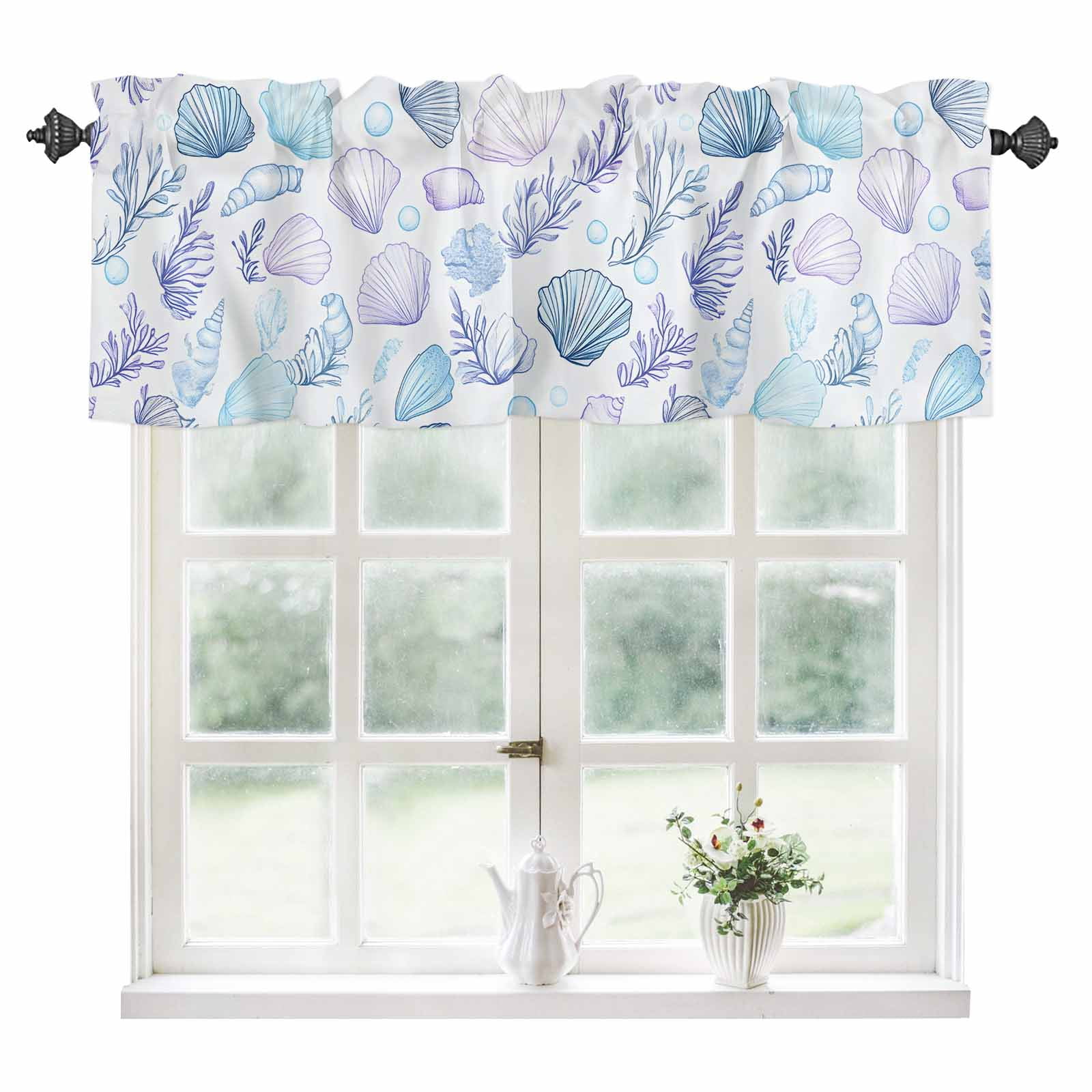 Blue Shell Coastal Kitchen Valances for Windows 60x18 Inch Kitchen ...