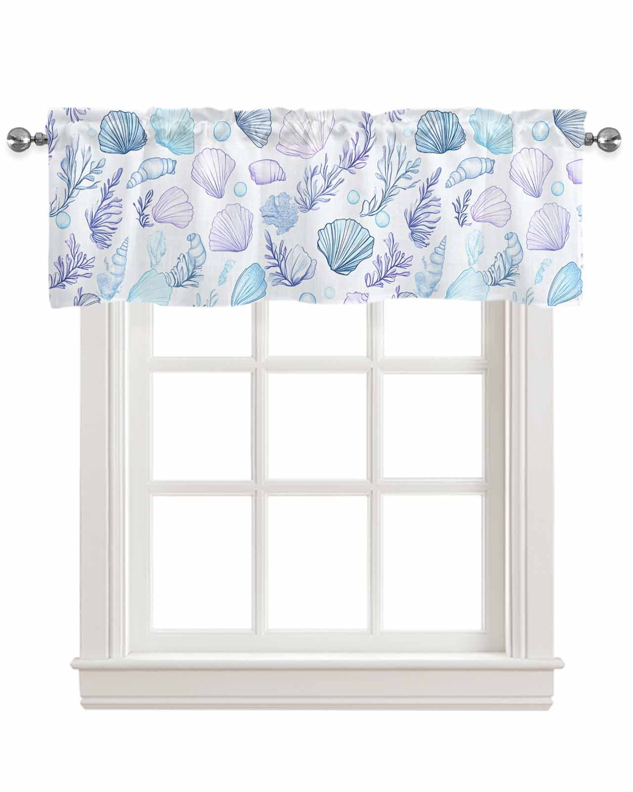 Blue Shell Coastal Kitchen Valances for Windows Farmhouse Linen Window ...