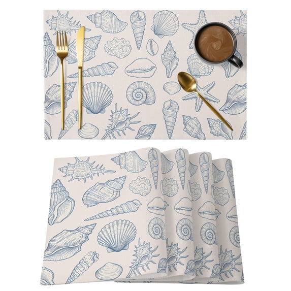 Blue Shell Coastal Placemats Set of 8 Nautical Seaside Ocean Summer ...