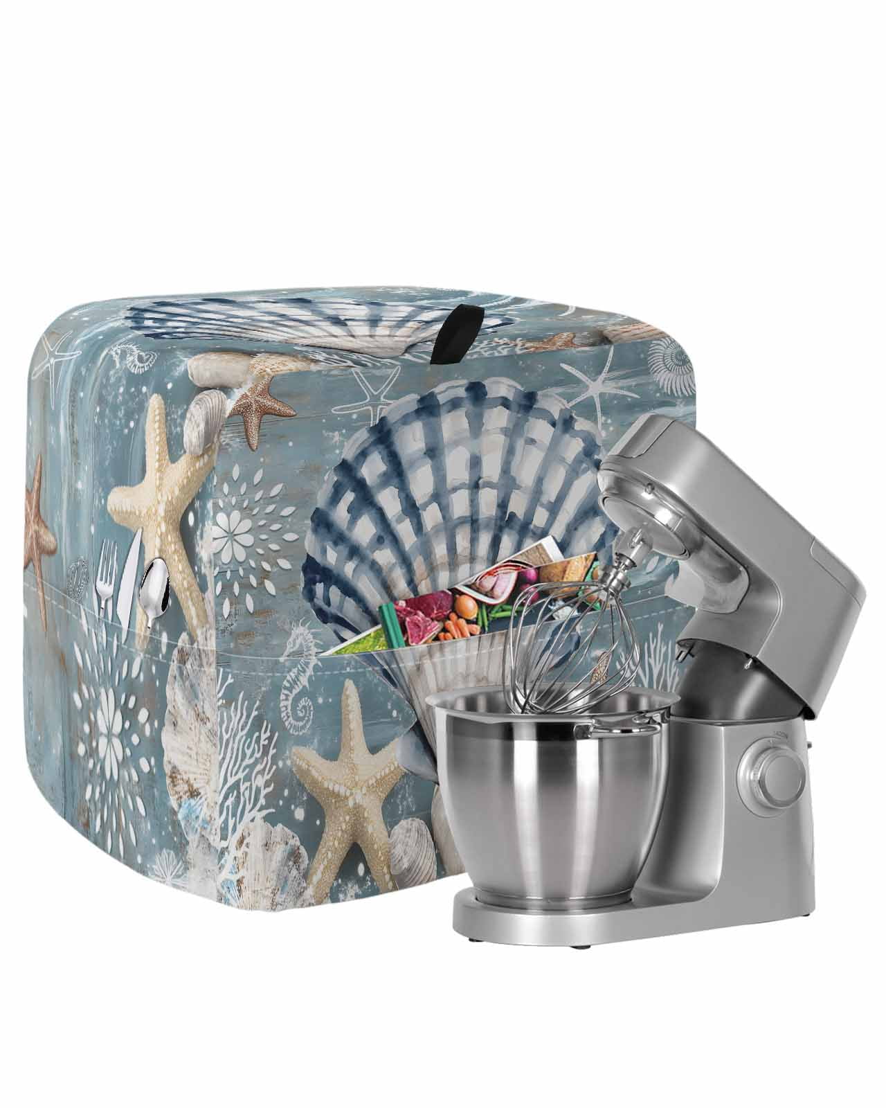 Blue Shell Coastal Stand Mixer Dust Cover with Storage Pocket & Handles ...