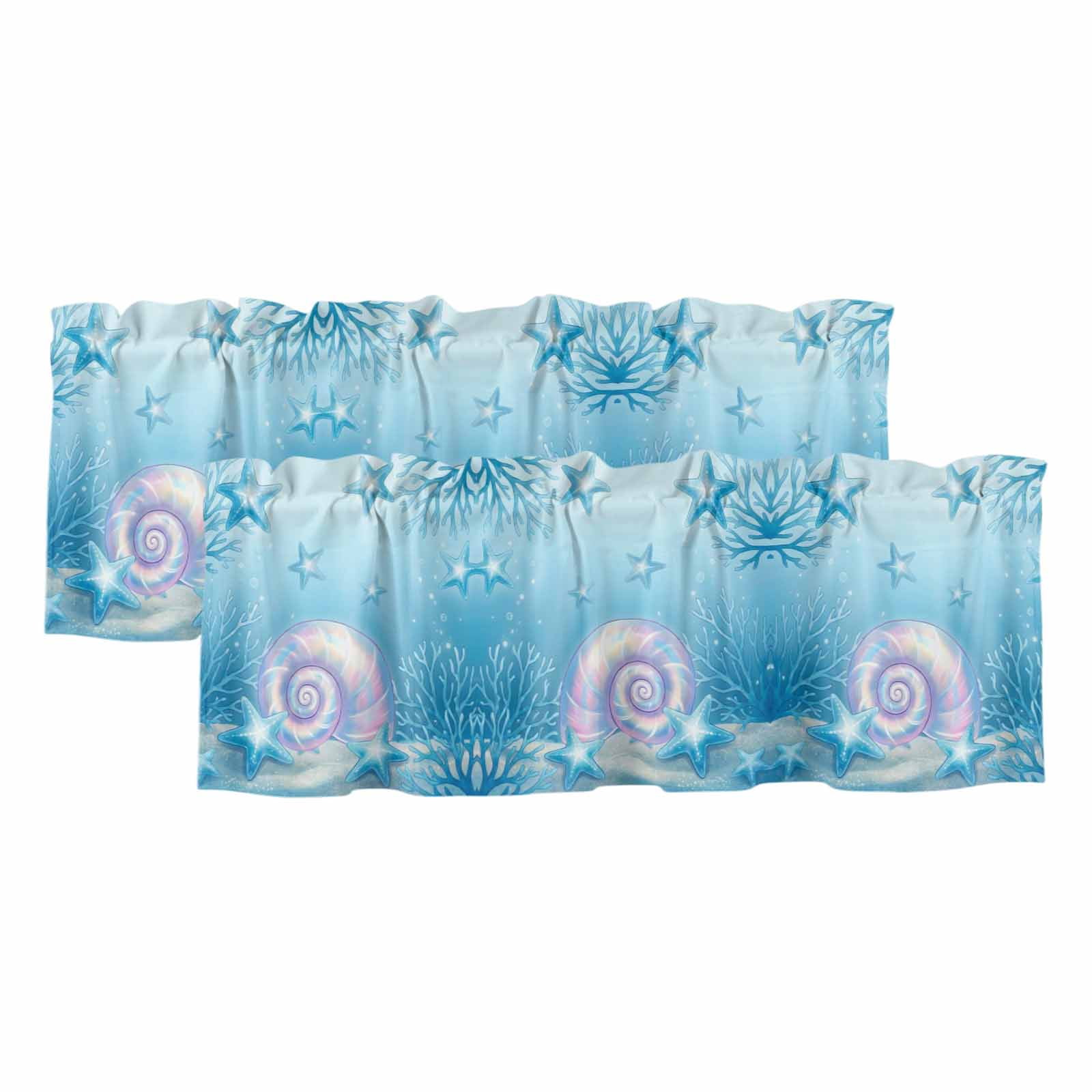 Blue Shell Coastal Valances for Windows, Decorative Rod Pocket Window ...
