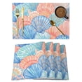 Blue Shell Cotton Linen Placemats Set of 8, Watercolor Pink Green Blue ...
