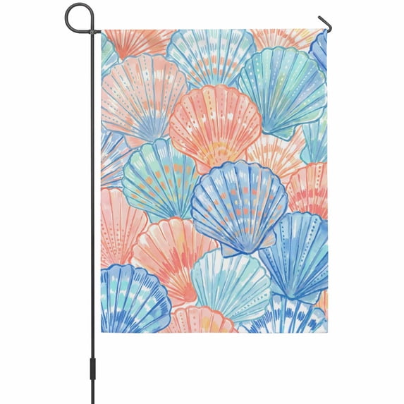 Blue Shell Garden Flag 12 x 18 Inches, Watercolor Pink Green Blue ...