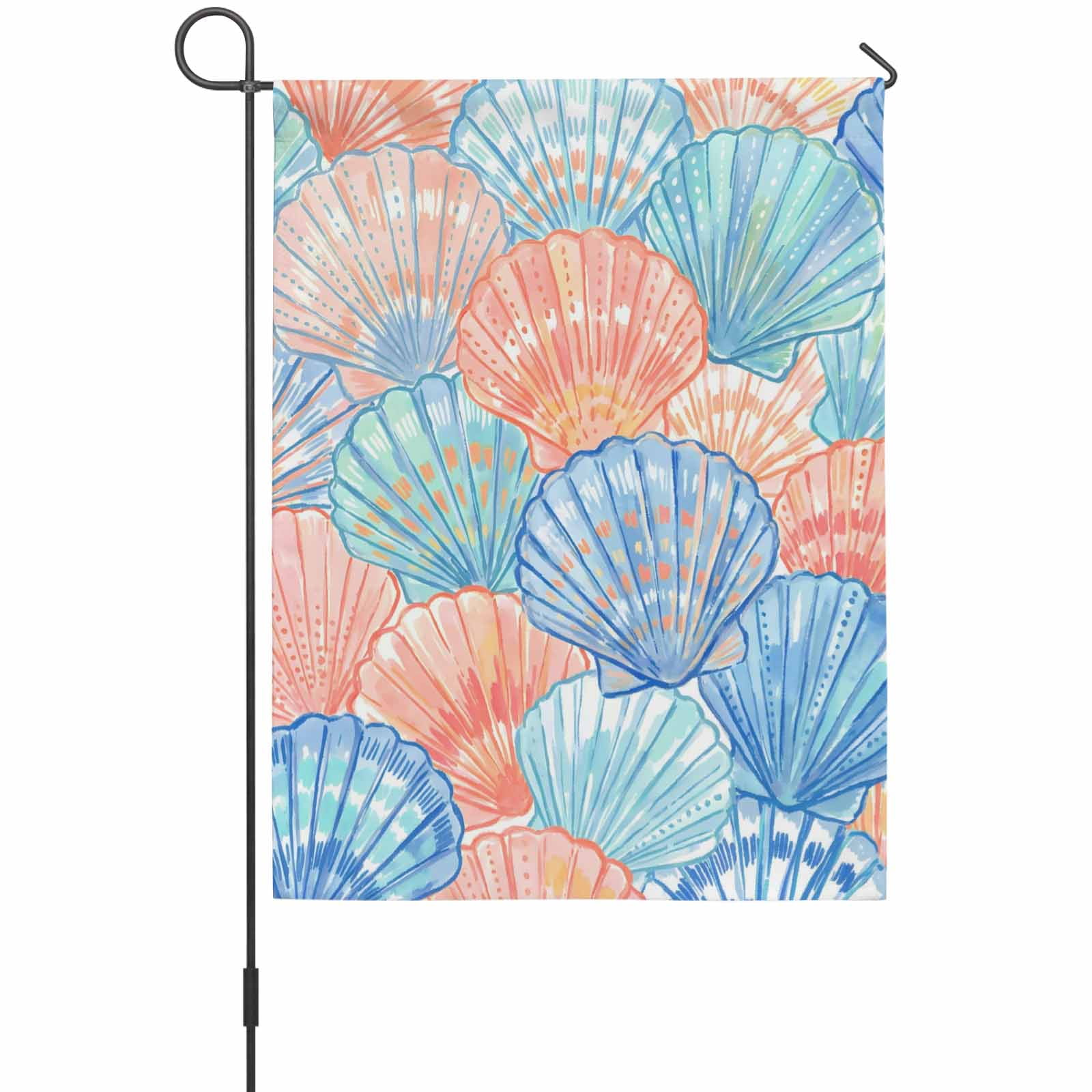 Blue Shell House Flag 28 x 40 Inches, Watercolor Pink Green Blue Shells ...