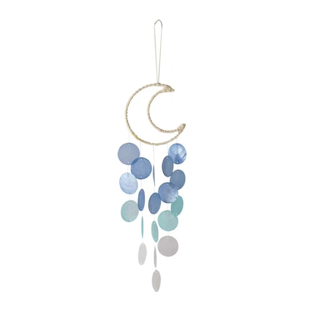 Blue Shell Moon Wind Chime Wall Decor Hanging Mobile Decorative Ocean ...