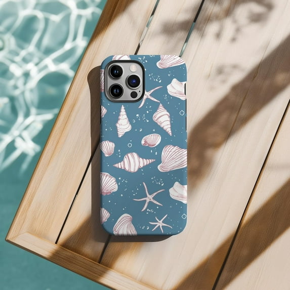 Blue Shell Ocean Sea Life Nautical Pattern Case for iPhone 17 16 15 14 ...