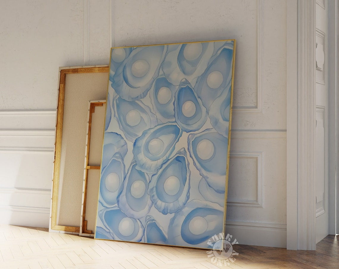 Blue Shell Oyster Art Print, Abstract Coastal Wall Art, Summer Digital ...