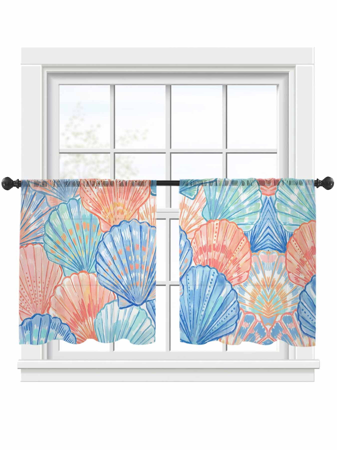 Blue Shell Sheer Curtains 2 Panels Set Watercolor Pink Green Blue ...