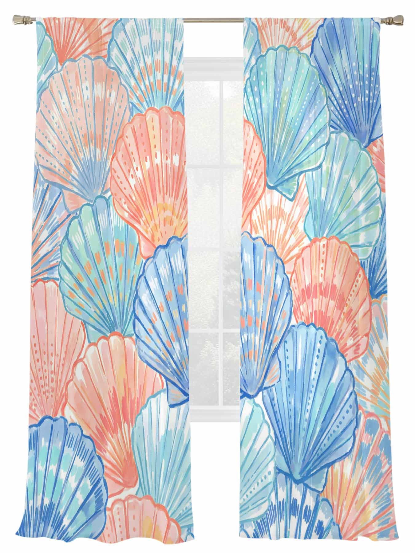Blue Shell Sheer Curtains 2 Panels Set Watercolor Pink Green Blue ...