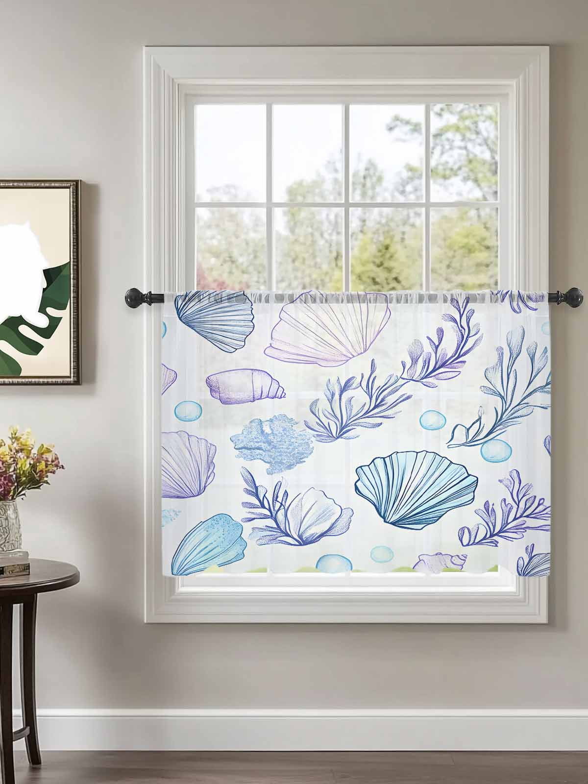 Blue Shell Sheer Curtains 45 Inch Long 1 Panel Conch Purple Coral ...