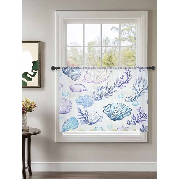 Blue Shell Sheer Curtains 54 Inch Long 1 Panel Conch Purple Coral ...