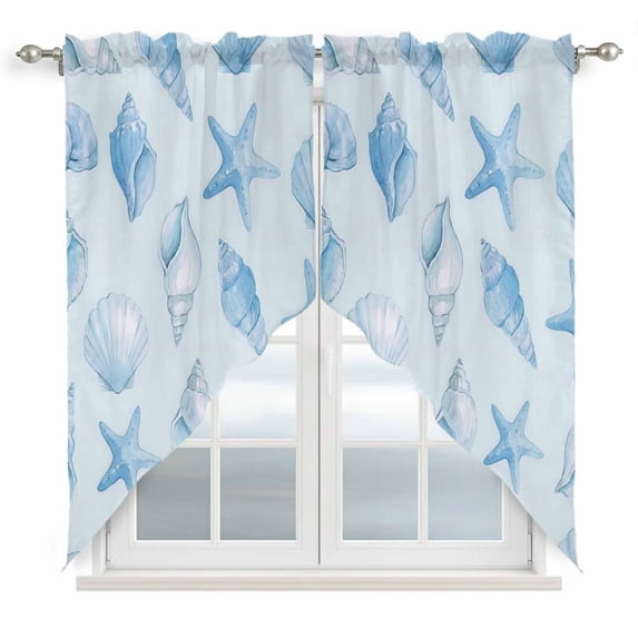 Blue Shell Swag Curtain Valance for Window 2 Panels Watercolor Starfish ...