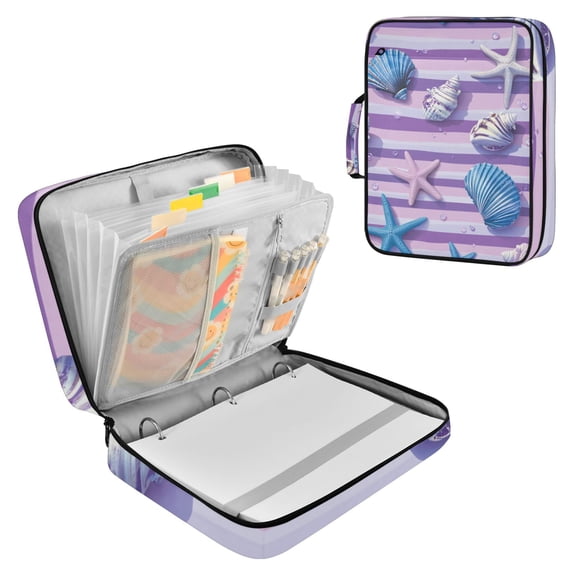 Blue Shells Starfishes on Purple Stripes Accordion File Organizer ...