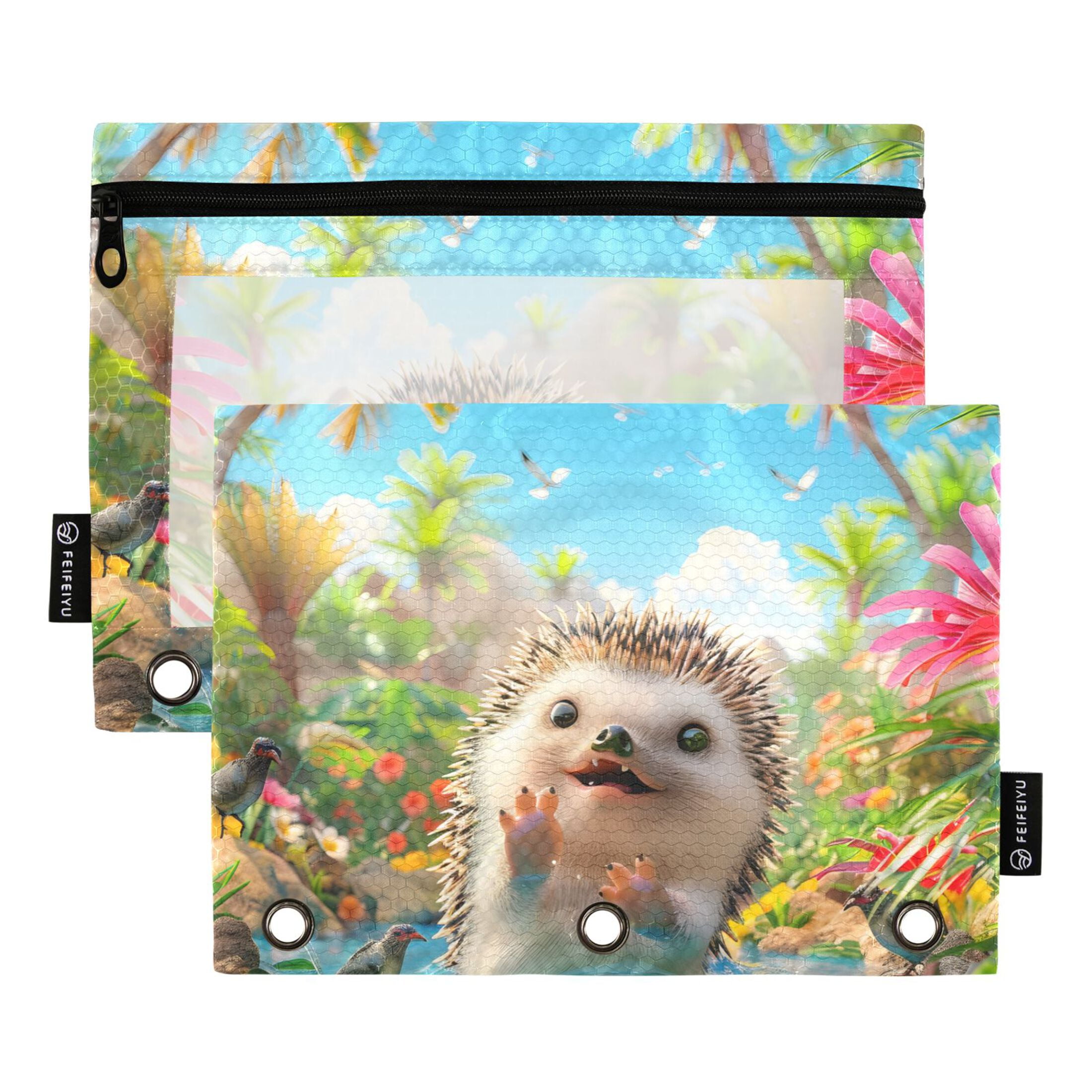 Blue Shells Starfishes on Purple Stripes Binder Pouches Zipper Pocket ...