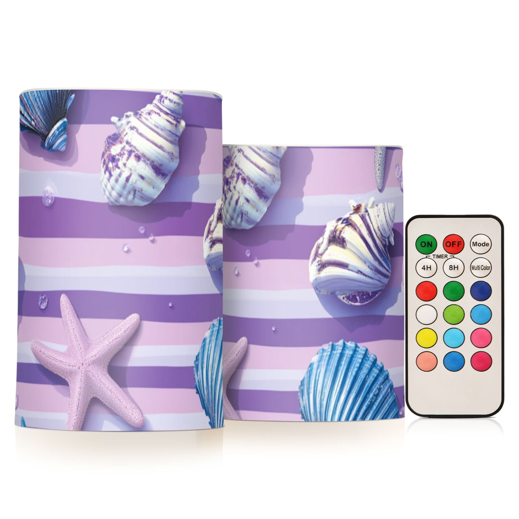 Blue Shells Starfishes on Purple Stripes Flickering Flameless Candles ...