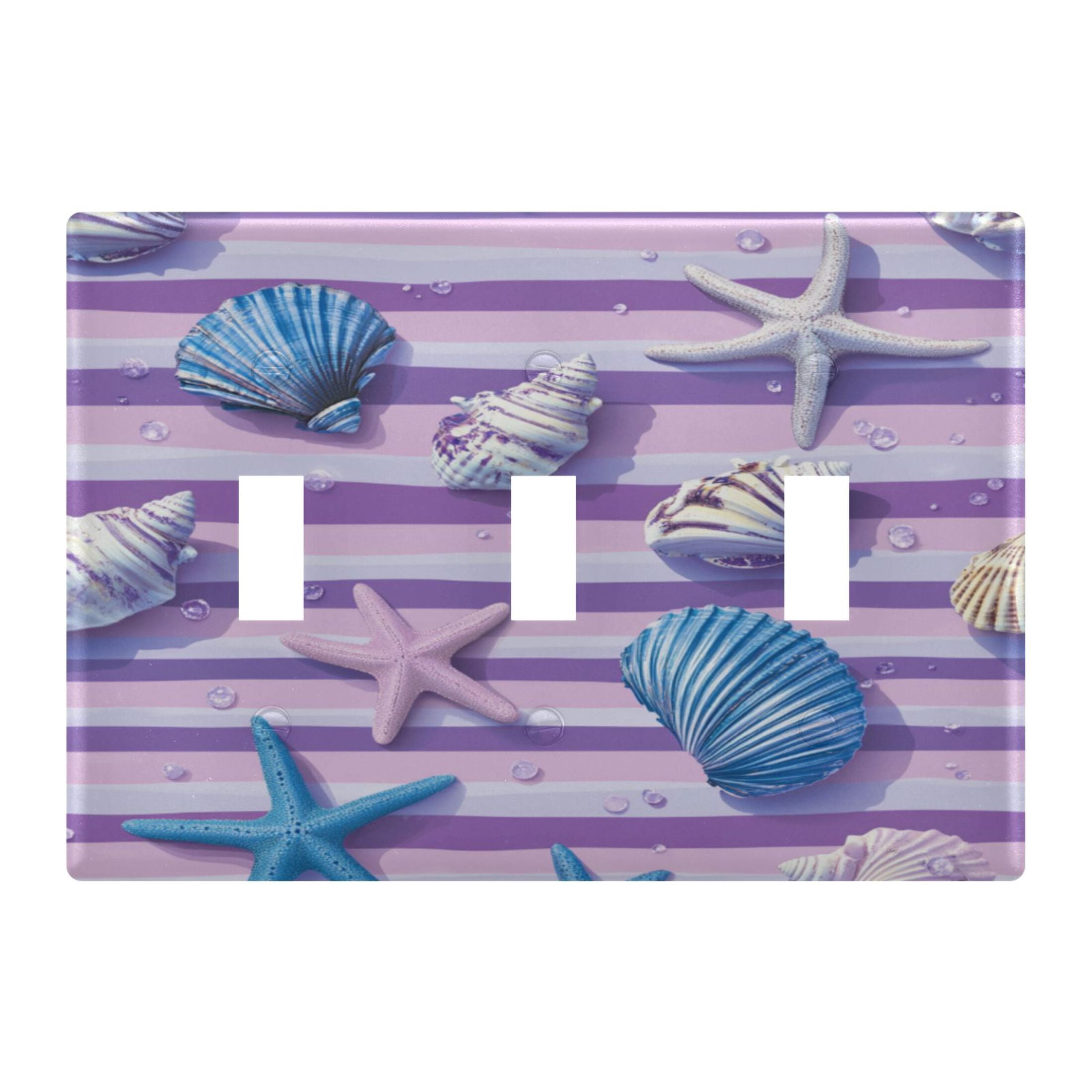 Blue Shells Starfishes on Purple Stripes Light Switch Cover Electrical ...