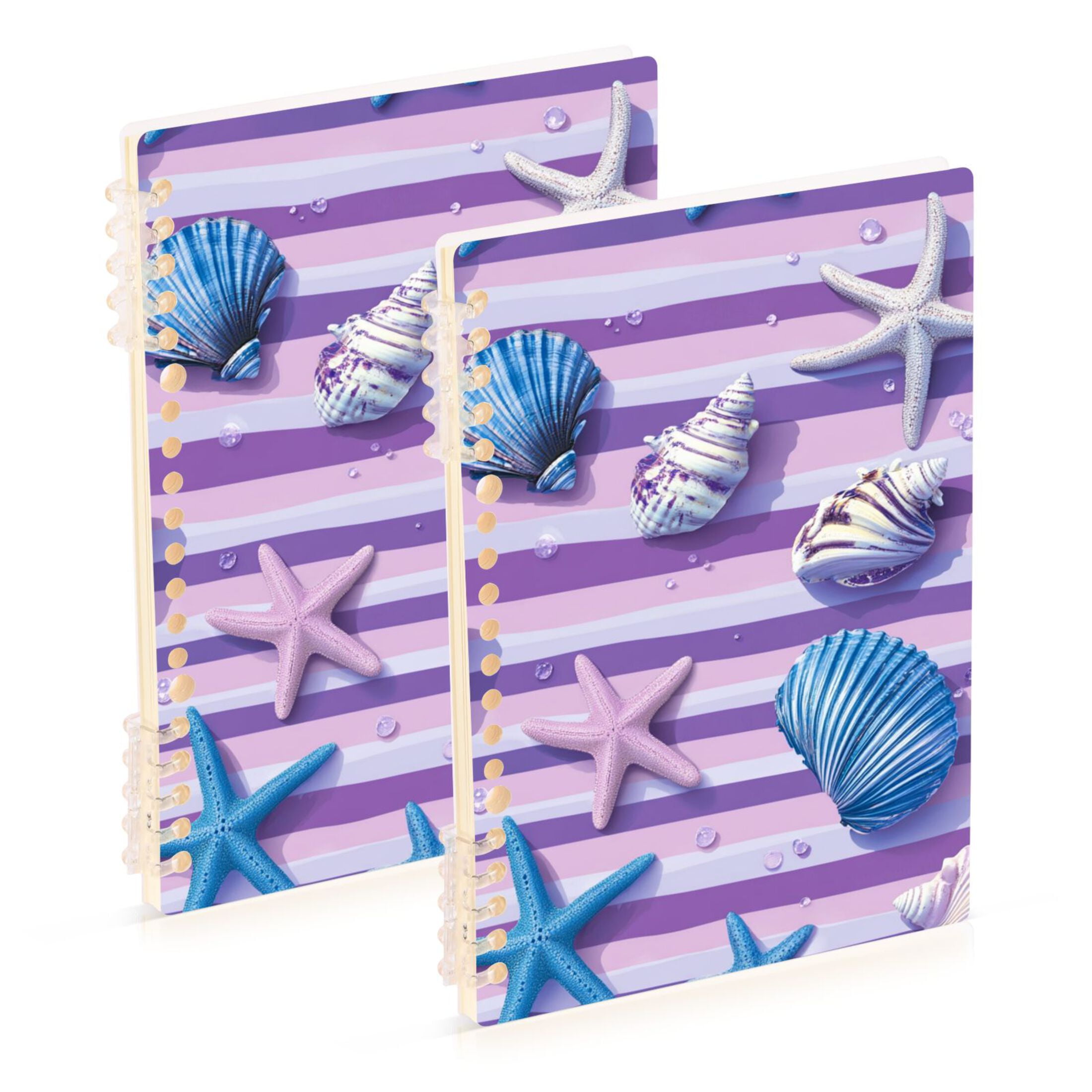 Blue Shells Starfishes on Purple Stripes Notebook Detachable Coil ...