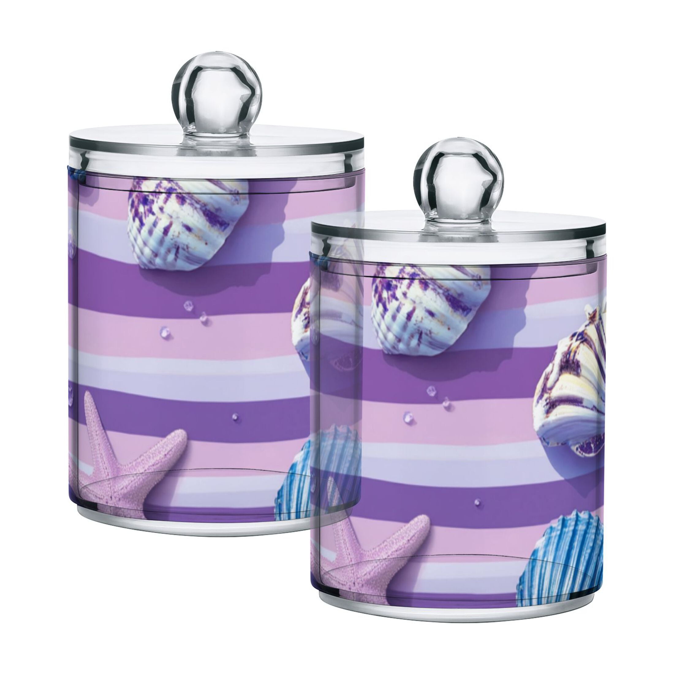 Blue Shells Starfishes on Purple Stripes Translucent Plastic Cans ...