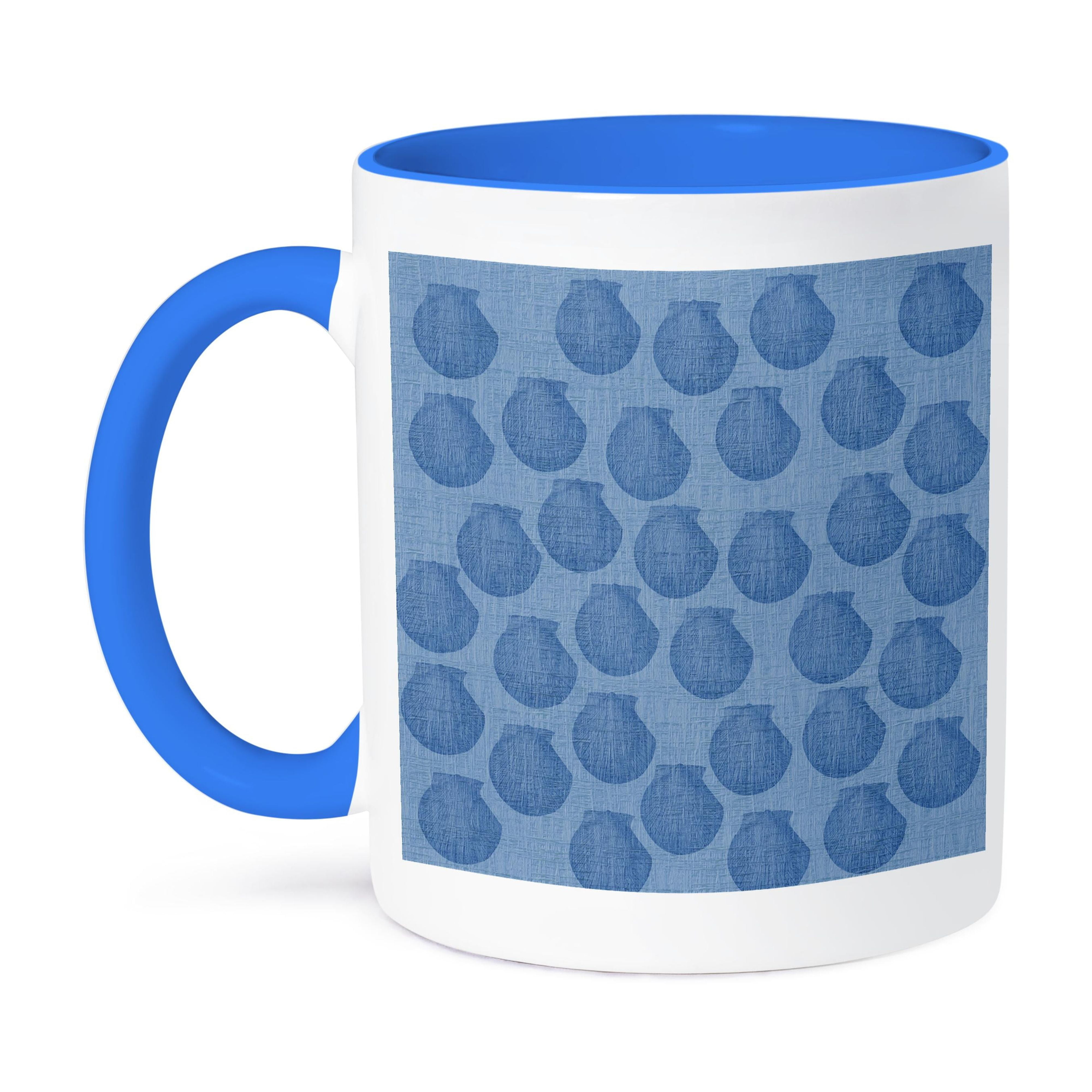 3dRose, Blue Shells vintage beach theme art, 15oz Two-Tone Blue Mug ...