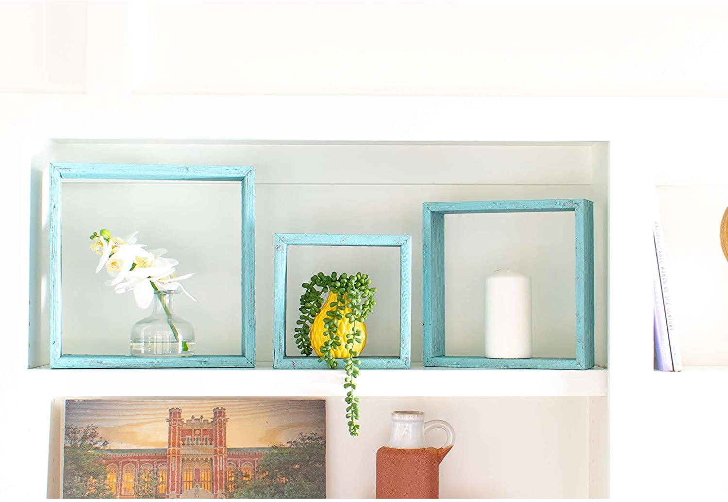 Blue Shelves, Square Floating Wood Shadowbox, Home , Set of 3 - Walmart.com