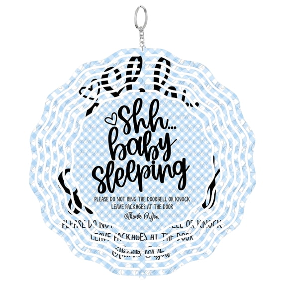 Blue Shh Baby Sleeping 3D Wind Spinner, UV Printed Tinplate Hanging ...