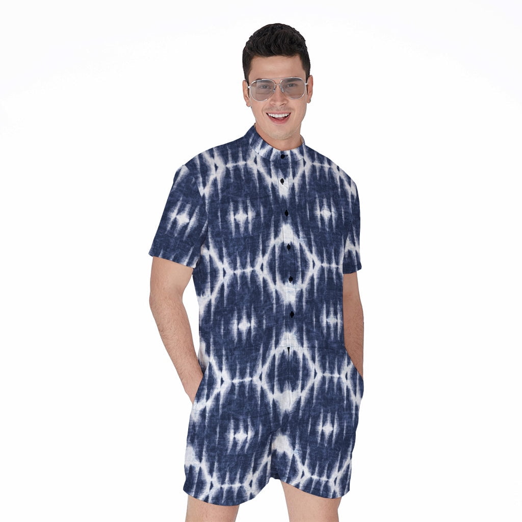 Blue Shibori Short Sleeve Men'S Rompers, Traditional Japan Japanese ...