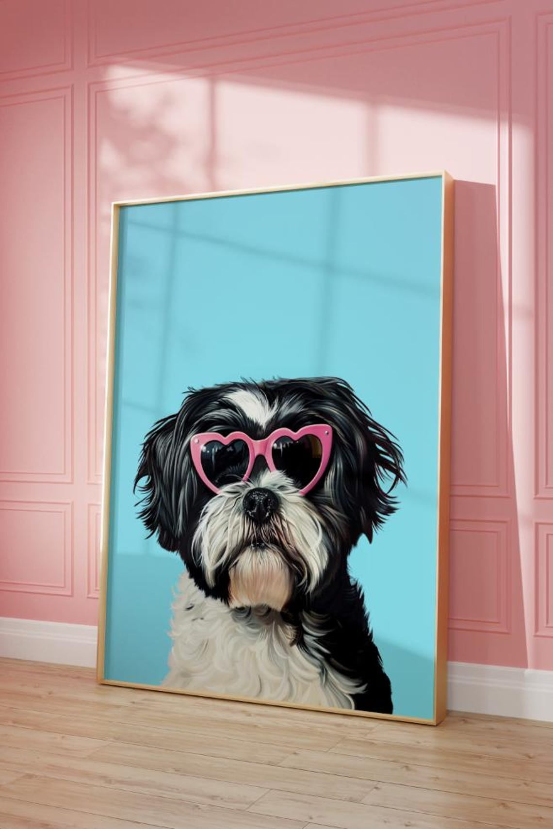 Blue Shih Tzu Print, Funky Poster, Preppy Art, Shih Tzu Dog, Cute Pink ...