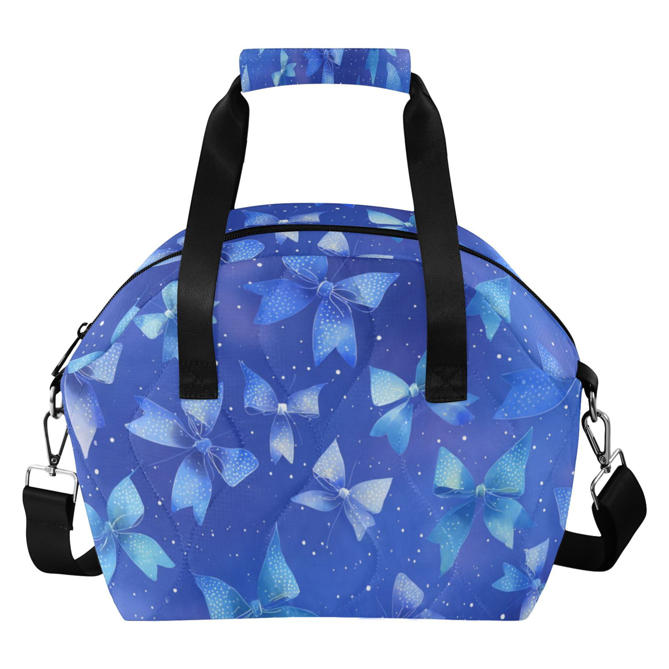 Blue Shining Bows Insulated Lunch Bag Reusable Quilted Lunch Box ...