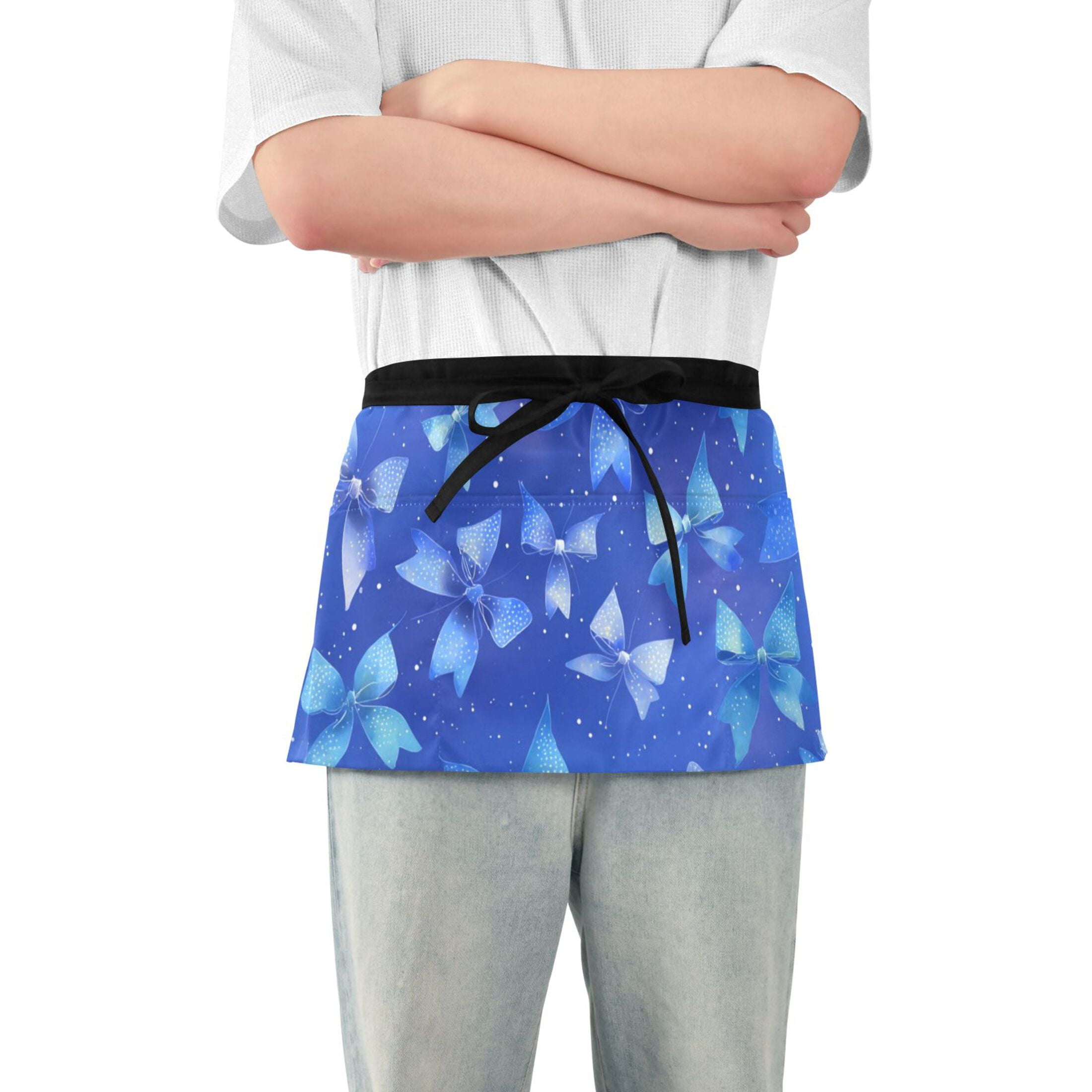 Blue Shining Bows Short Server Apron with 3 Pockets for Unisex Chef ...
