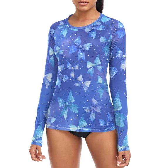 Blue Shining Bows Women's Rash Guard Shirts UPF 50+ Sun Protection ...