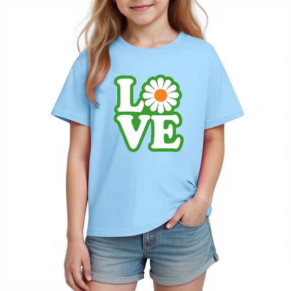 Blue Shirts for Kids Girl Boy Summer Fall Short Sleeve Lover Print Happy Gift Valentines Brunch ...