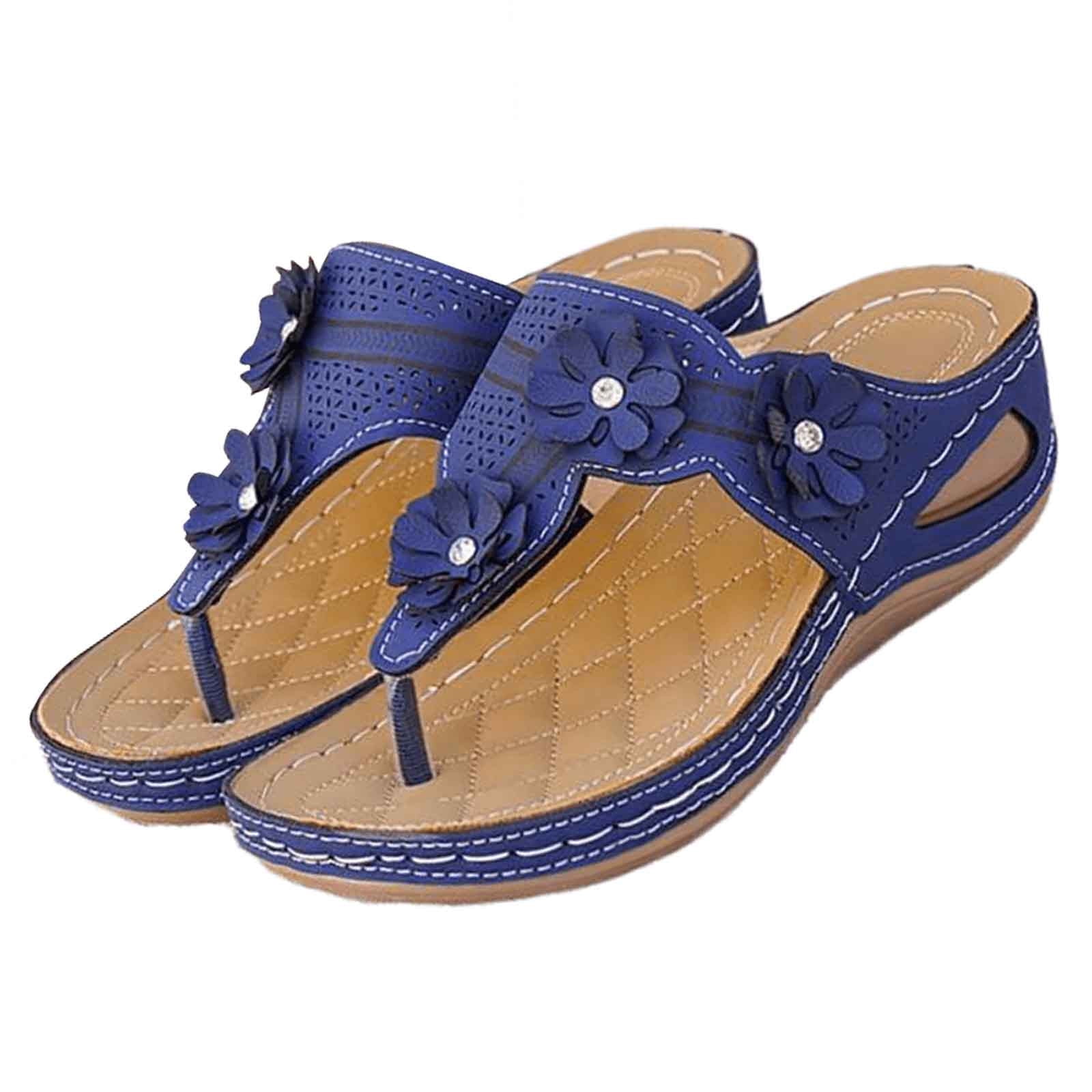 Blue Shoes For Women Herringbone Sandals Wedge Heel Hollow Out ...